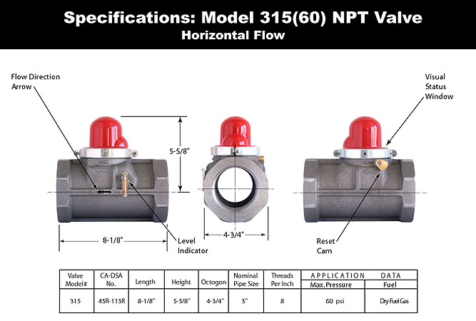 Model 315 Series 3" Horizontal Valve Specification Sheet