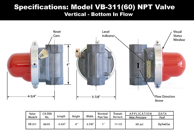 Model VB-311 Series 1" Vertical Upward Flow Valve Specification Sheet