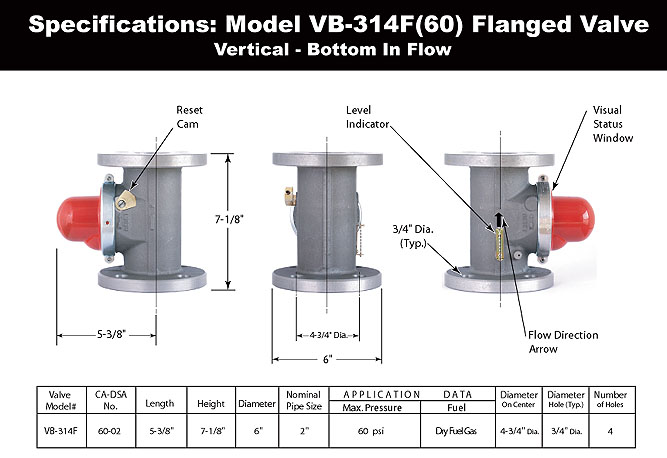 Model VB-314F Series 2" Flanged Vertical Valve Specification Sheet